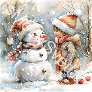 Christmas Watercolor Clipart. Winter Snowman, Christmas Scene 12 Jpgs ...