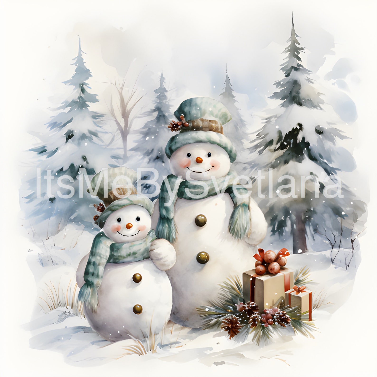 Christmas Snowman Watercolor Clipart Winter Snowman Print - Etsy