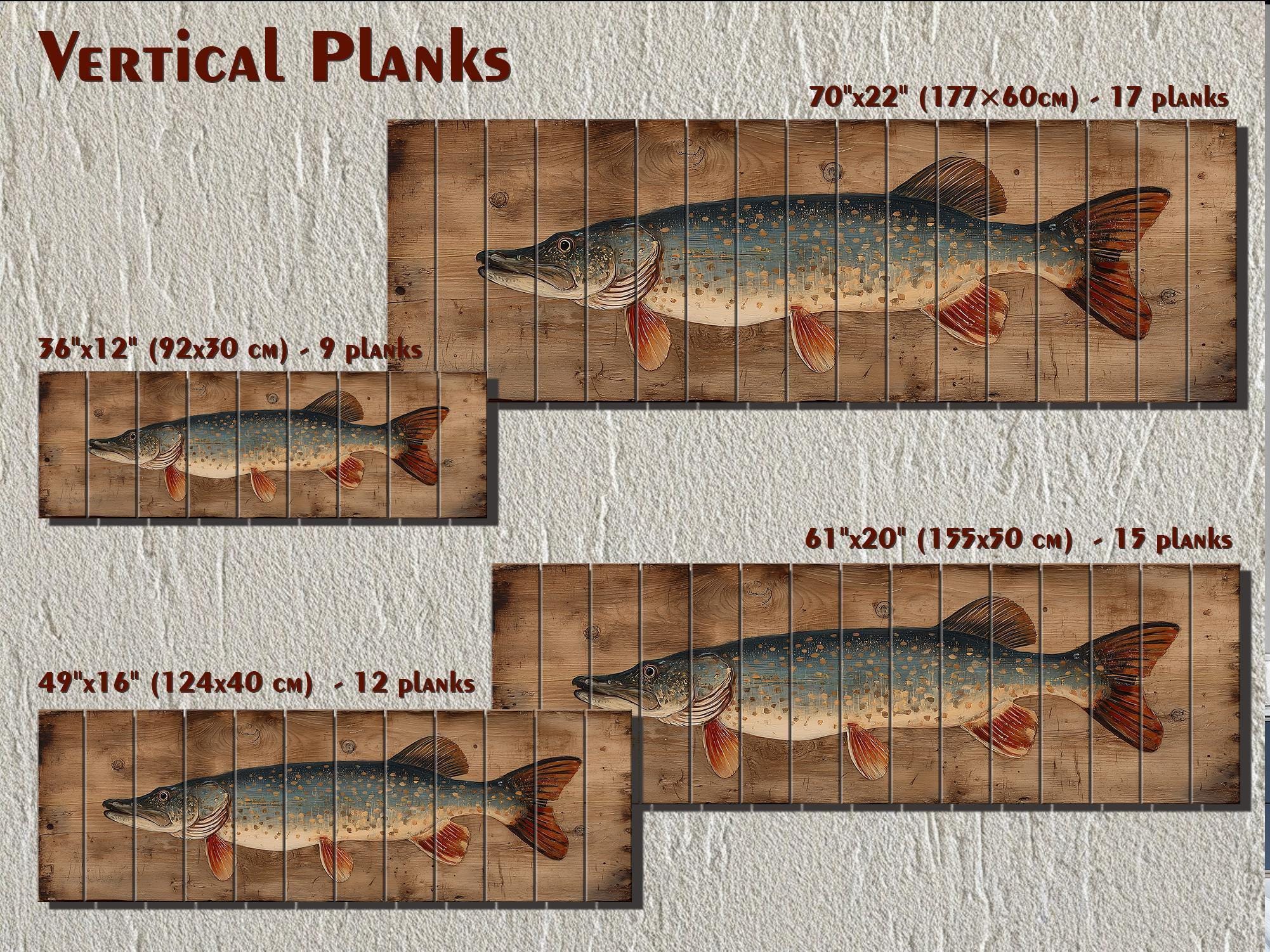 Northern Pike Distressed Wood Wall Art, Rustic Fishing Cabin Print on ...