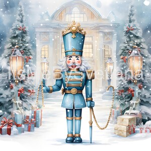 Christmas Blue Nutcracker Watercolor Clipart, Christmas Illustration ...