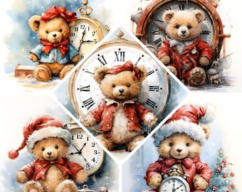 Cute Watercolor Christmas Teddy Bear, 20 High Quality Pngs/jpgs/svgs ...