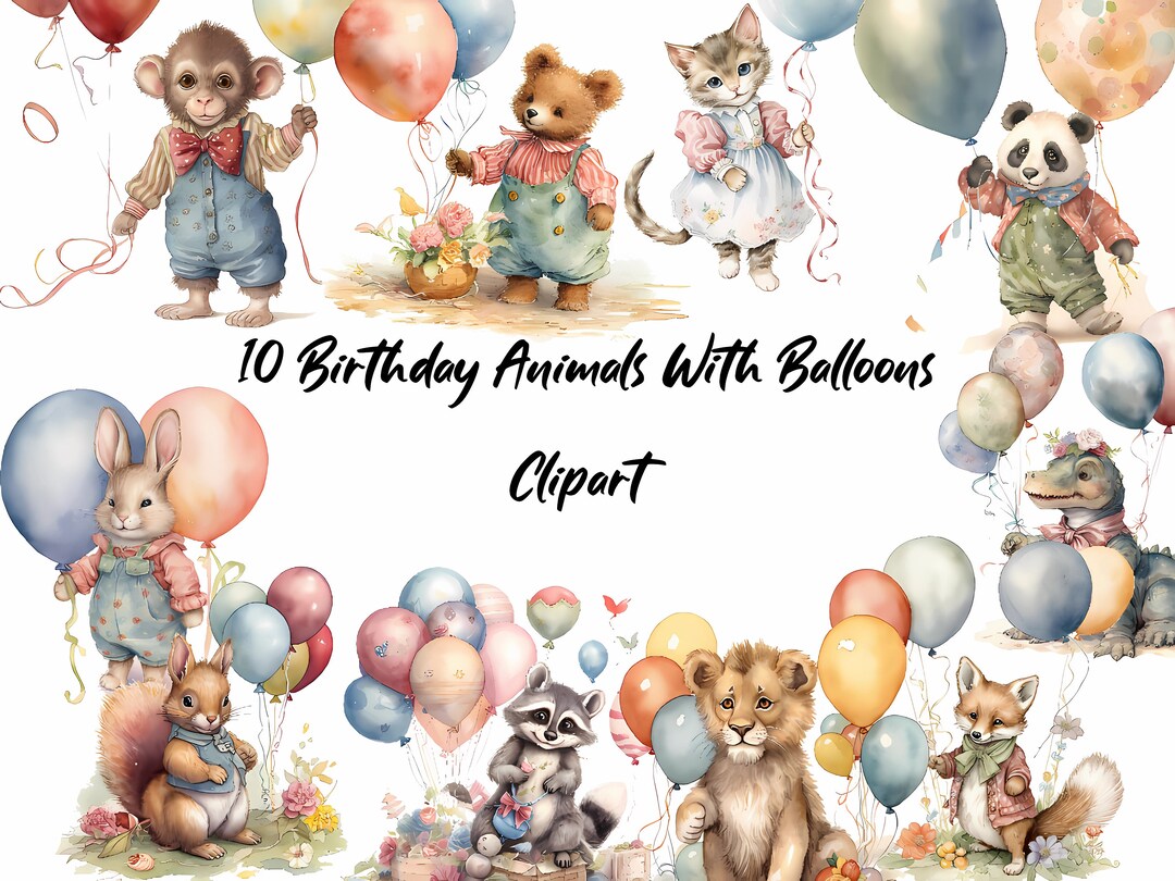 Birthday Party Clipart Balloon Animals Birthday Invitations Digital ...