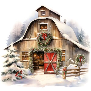 Christmas Farm Barn Watercolor Clipart, Christmas Winter Scene, Book ...