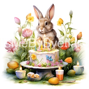 Bunnies Tea Party Watercolor Clipart, Cute Animals High Quality Jpgs ...