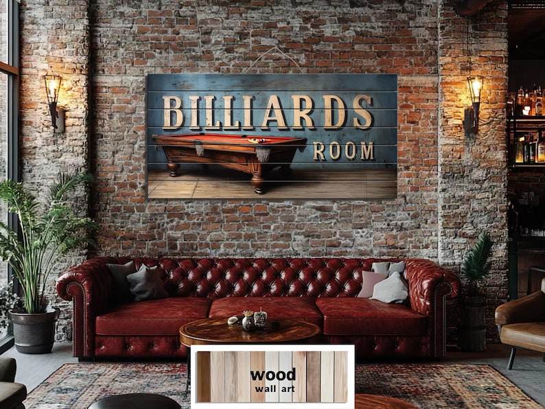 Billiards Room Sign Distressed Wood Wall Art, Pool Table Sign Rustic ...