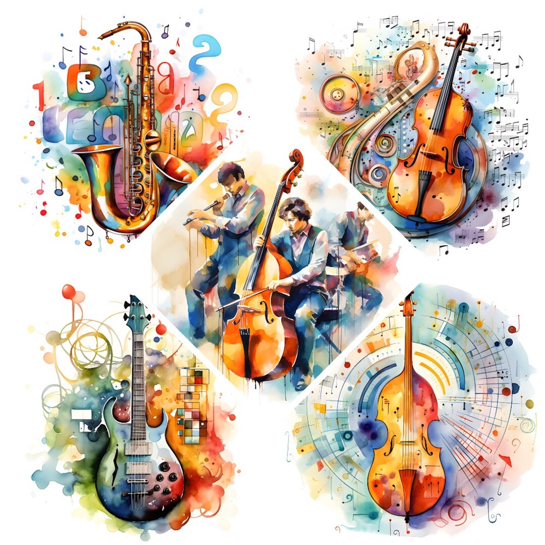 Musical Instruments Watercolor Clipart, Fantasy Guitar, Abstract Print ...