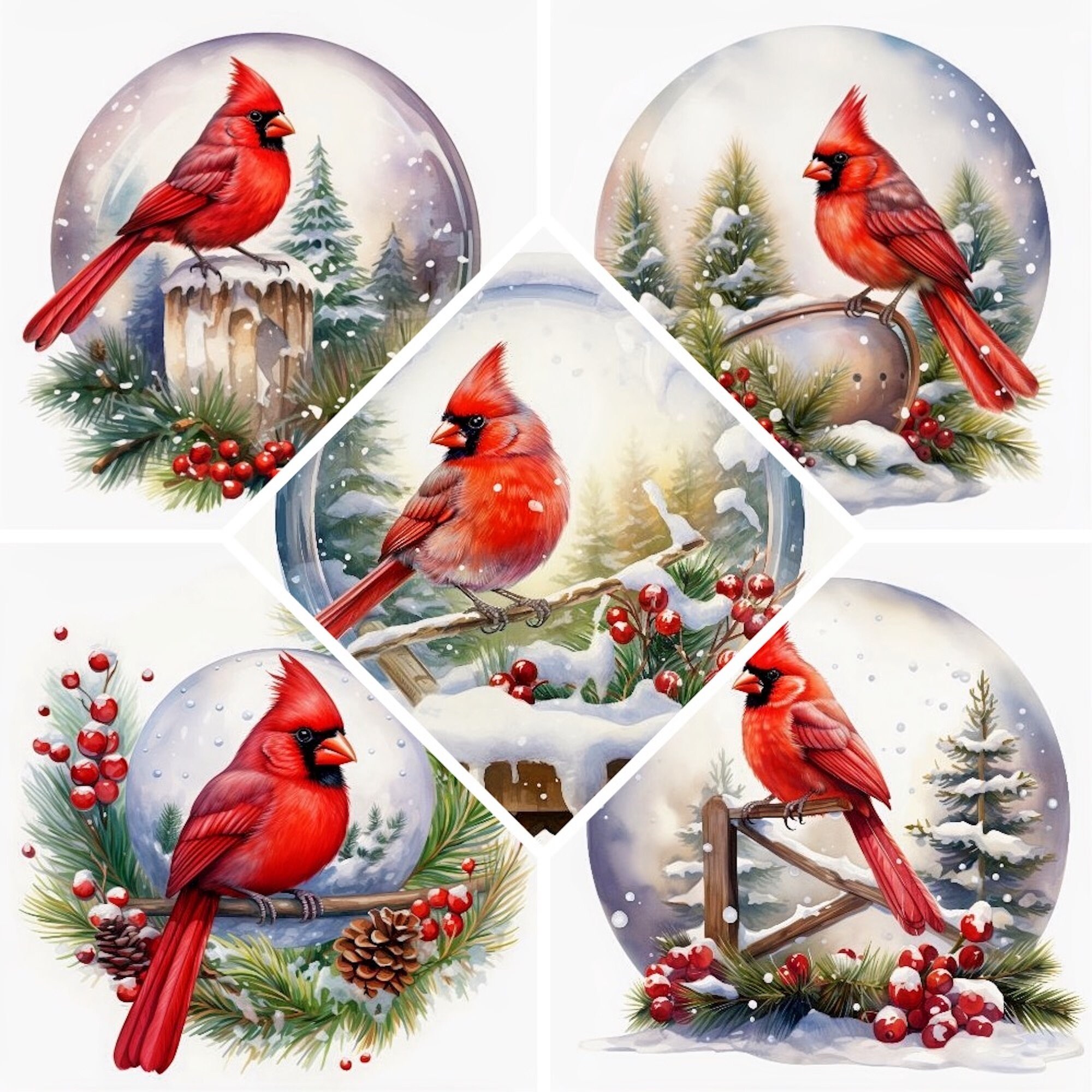 Christmas Red Cardinal Watercolor Clipart Winter Corolful - Etsy