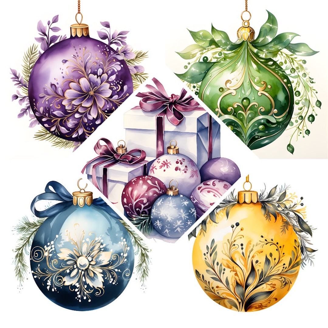 Christmas Bauble Watercolor Clipart, Christmas Bauble Print, Book ...