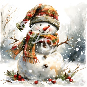 Christmas Watercolor Clipart. Winter Snowman, Christmas Scene 12 Jpgs ...