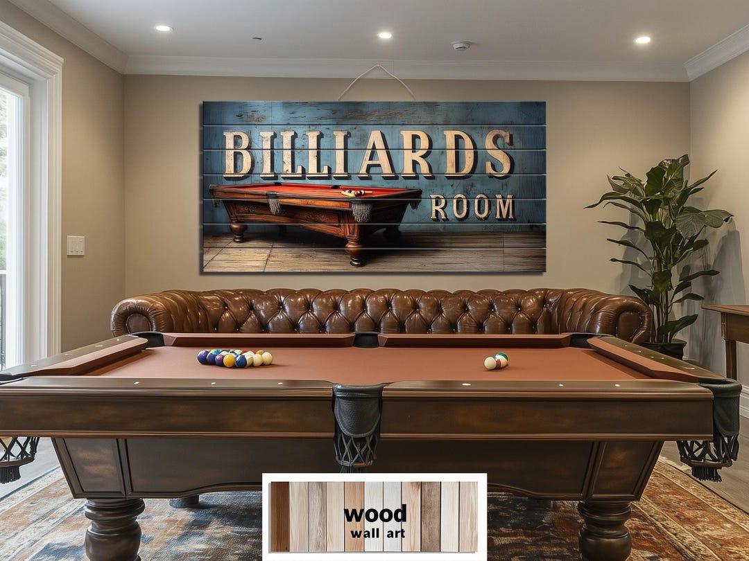 Billiards Room Sign Distressed Wood Wall Art, Pool Table Sign Rustic ...