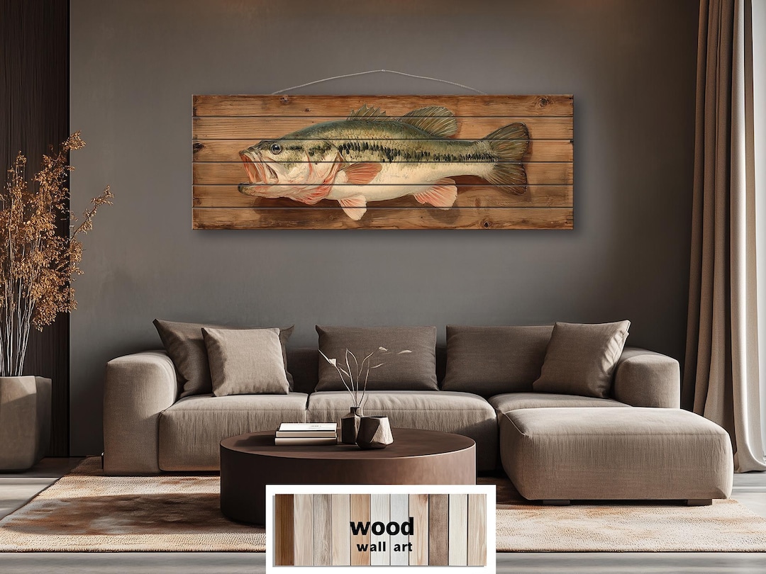 Largemouth Bass Distressed Wood Wall Art, Rustic Long Horizontal Fish ...