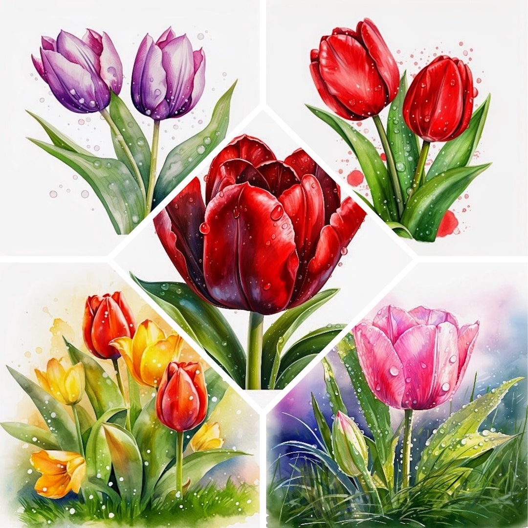 Tulips Watercolor Clipart, Flowers Spring Clipart, Book Scrapping, High ...