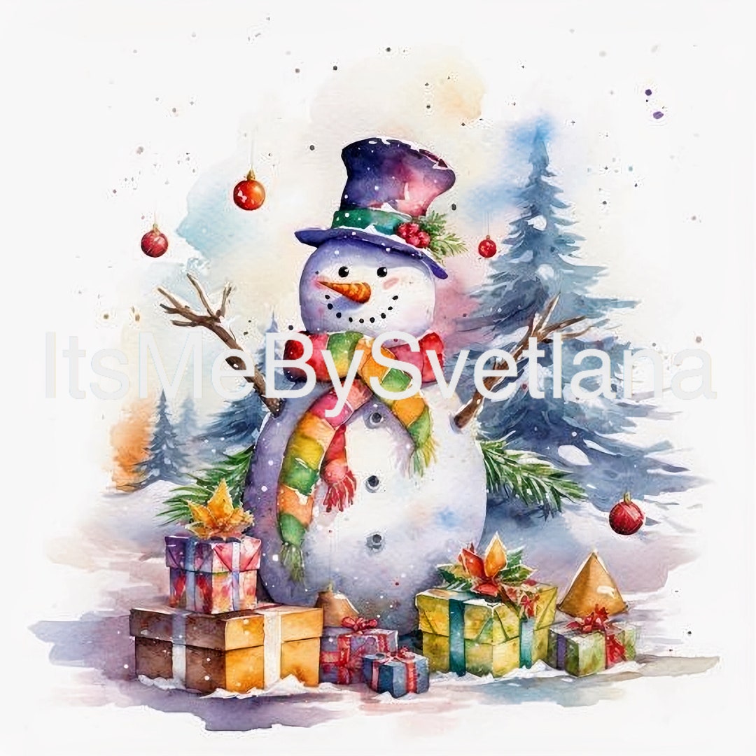Christmas Snowman Watercolor Clipart, Winter Snowman Print,book ...