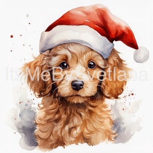 Christmas Puppy Dog Watercolor Clipart, Christmas Dog Print, Book ...