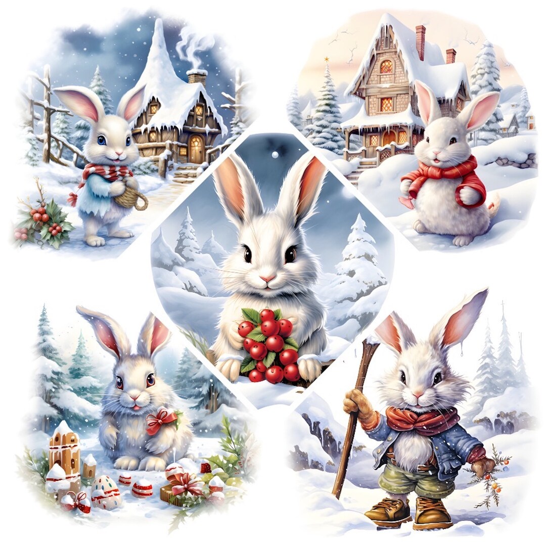 Christmas Bunny Watercolor Clipart Christmas Rabbit Print - Etsy