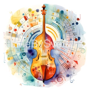 Musical Instruments Watercolor Clipart, Fantasy Guitar, Abstract Print ...
