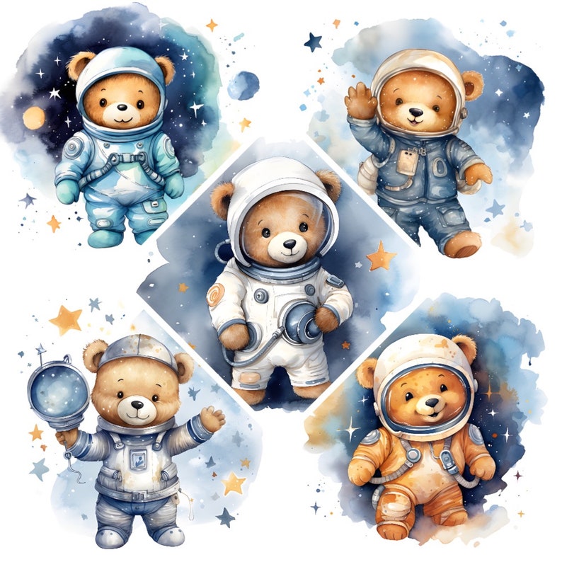 Teddy Bear Astronaut Clipart 12 High Quality Jpgs - Etsy