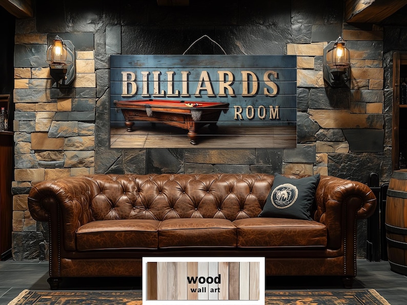 Billiards Room Sign Distressed Wood Wall Art, Pool Table Sign Rustic ...