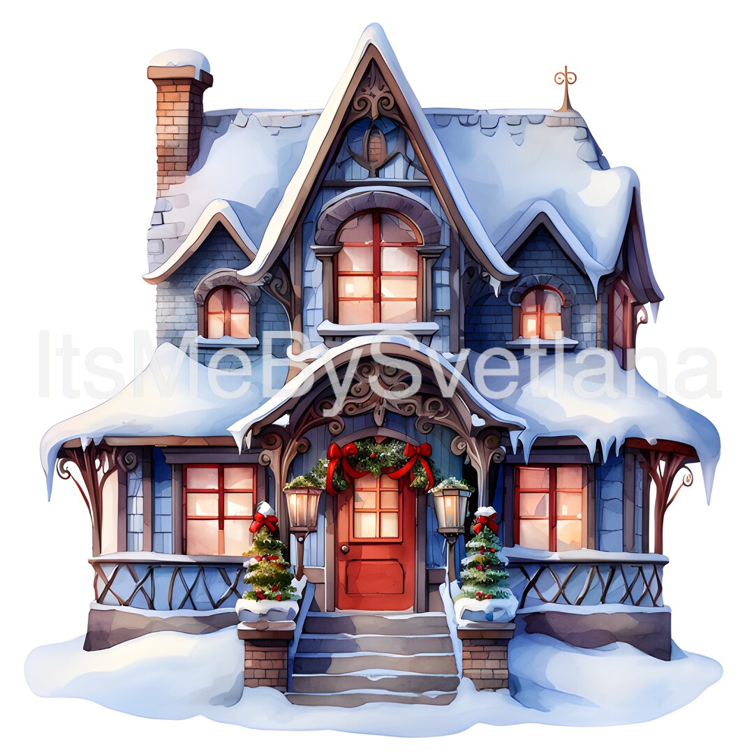 Santa Claus House Watercolor Clipart, Winter Santa's House Print,book ...