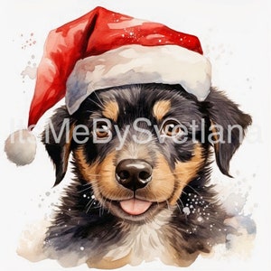 Christmas Puppy Dog Watercolor Clipart, Christmas Dog Print, Book ...