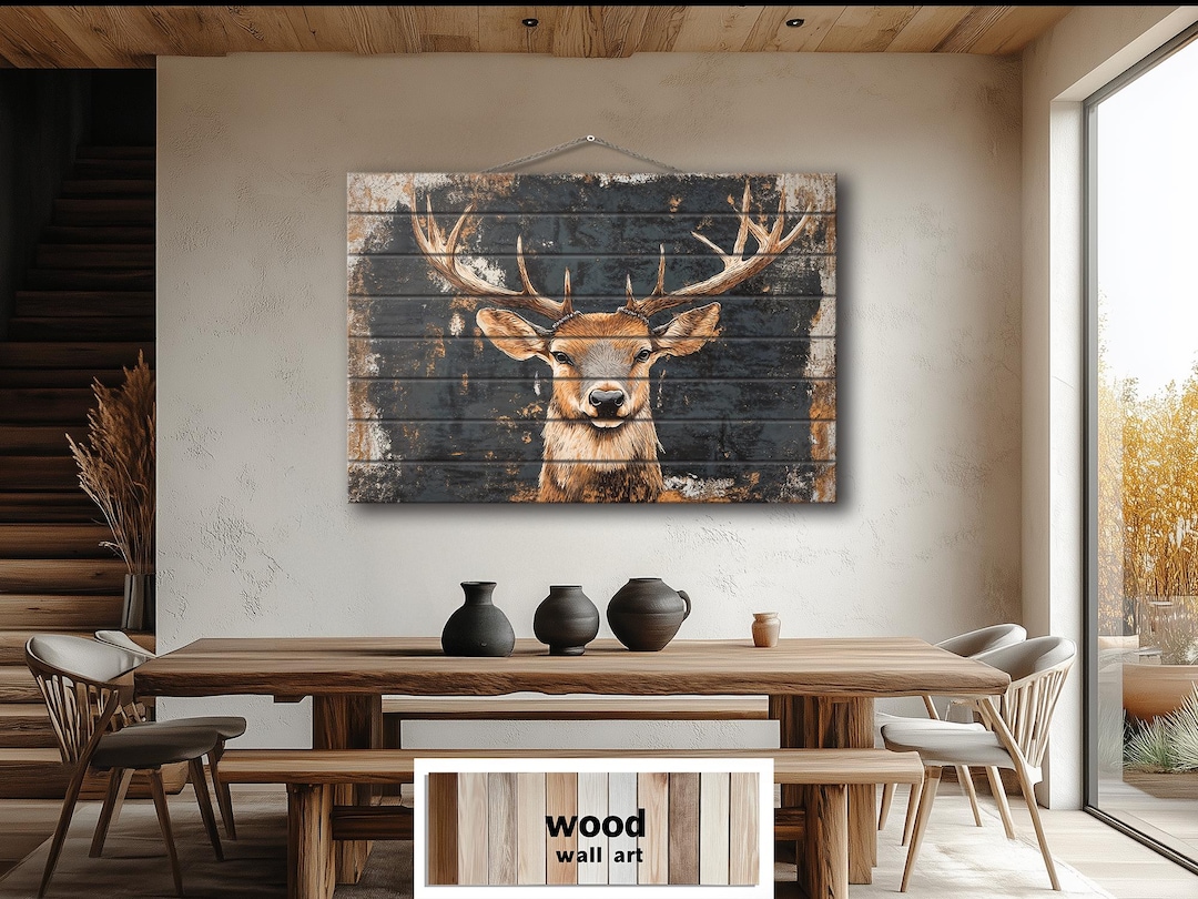 Rustic Elk Distressed Wood Wall Art – Lodge Cabin Country Decor ...