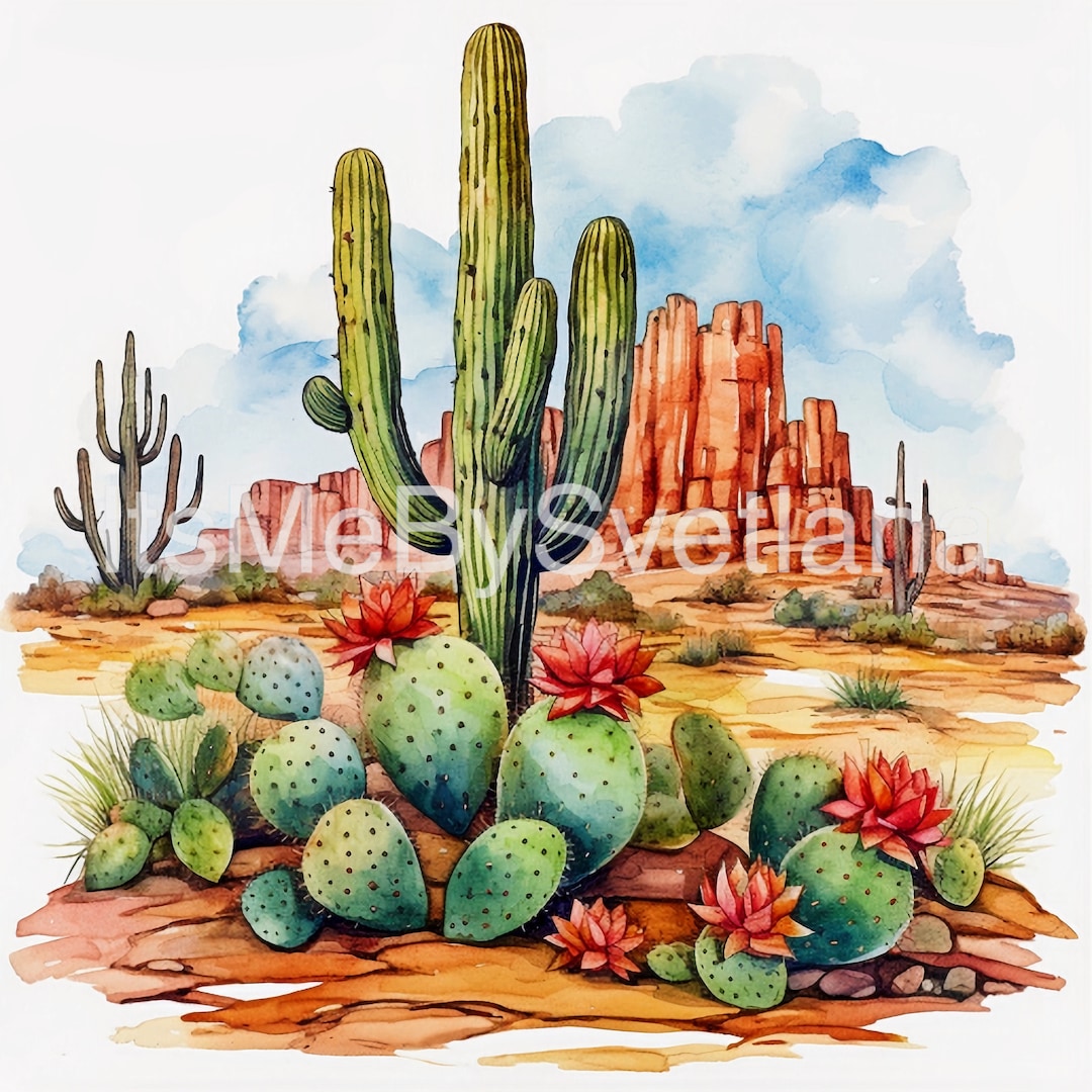 Giant Desert Cactus Clipart, Arizona Desert Cactus Print, Book ...