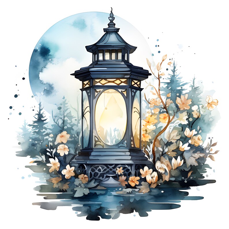 Big Magical Lantern Watercolor Clipartmystical Fantasy - Etsy