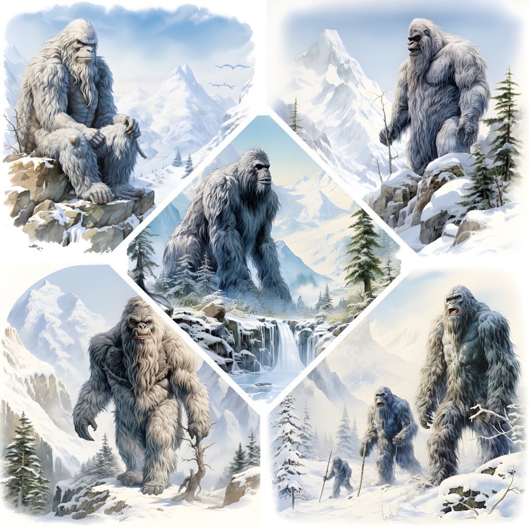 Bigfoot Watercolor Clipart, Fantasy Bigfoot in Mountains Print, Book ...