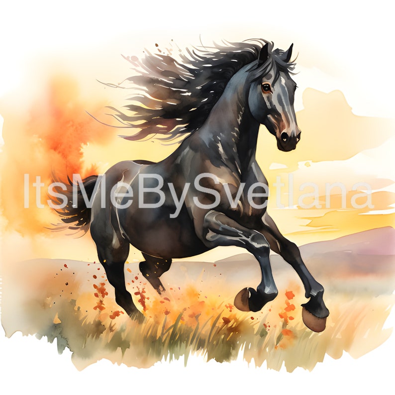Galloping Horse Watercolor Clipart Black Horse Watercolor - Etsy