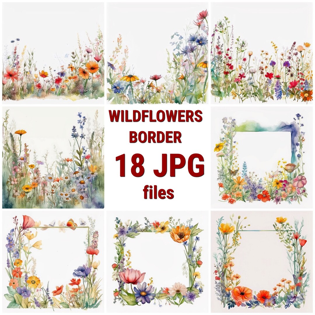 18 Wildflowers Border Clipart Images, Floral Print, Book Scrapping,high ...