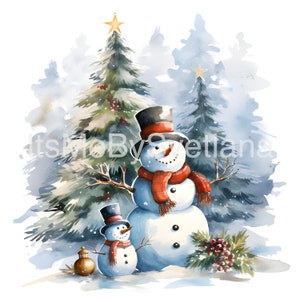 Christmas Snowman Watercolor Clipart, Winter Snowman Print, Book ...