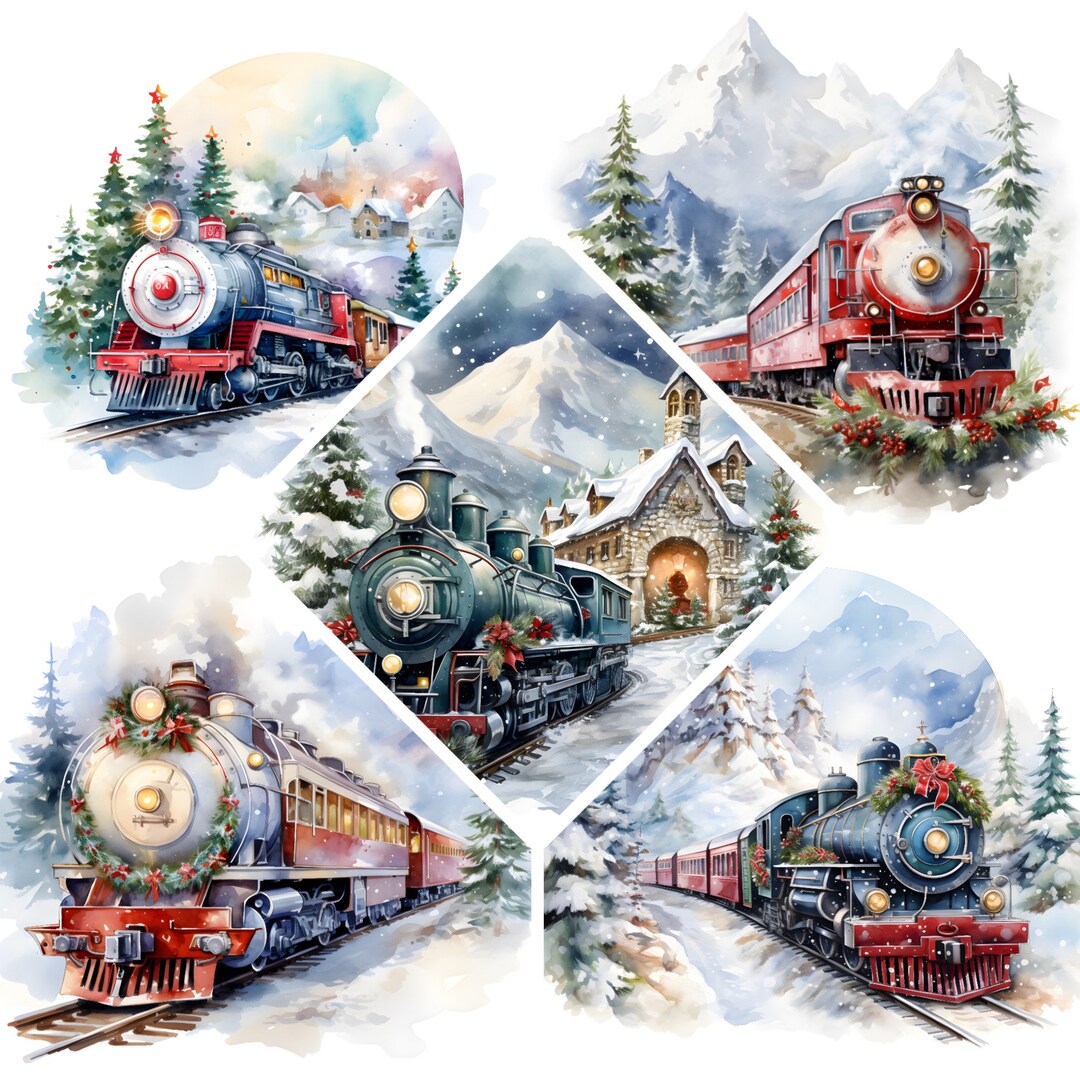 Vintage Christmas Train Watercolor Clipart Snowy Winter Train - Etsy Canada
