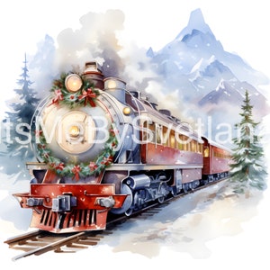 Vintage Christmas Train Watercolor Clipart Snowy Winter Train - Etsy Canada