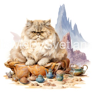 Fat Persian Cat Watercolor Clipart, Chubby Cat Instant Download, Book ...