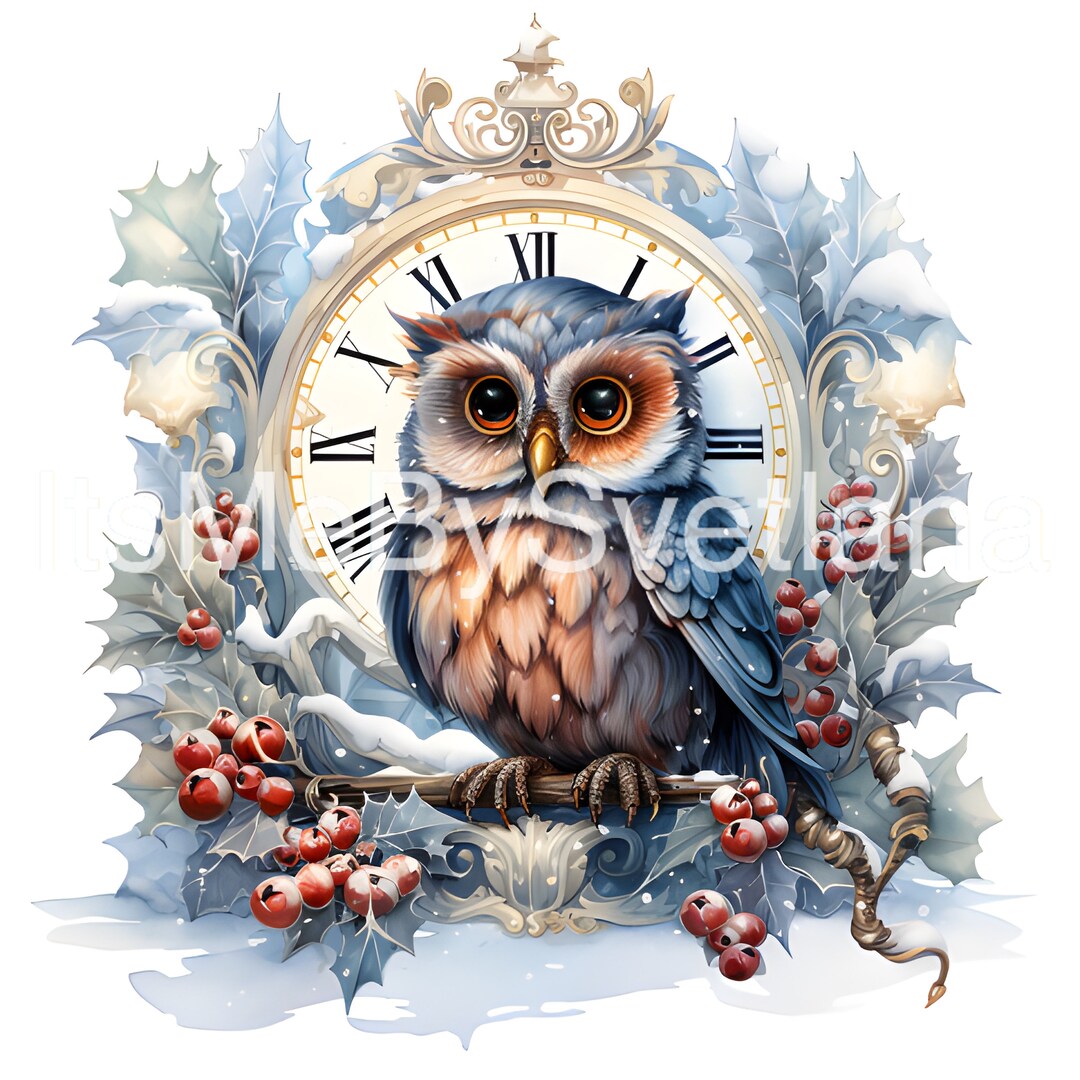 Christmas Baby Owl Watercolor Clipart, Cute Owl 14 Jpgs, Christmas ...