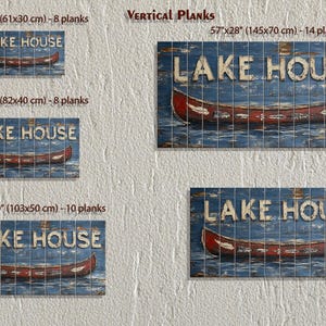 Lake House Sign Distressed Wood Wall Art - Red Canoe Painting Print on ...