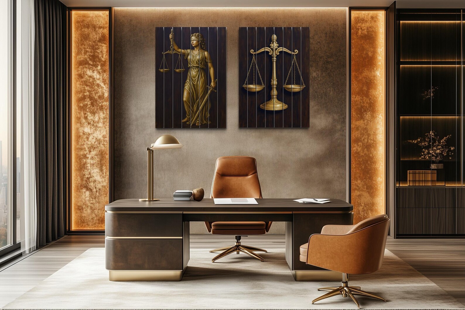 Set of 2 Law Office Wall Art – Brown Gold Lady Justice & Scales of ...