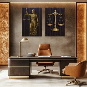 Set of 2 Law Office Wall Art – Brown Gold Lady Justice & Scales of ...