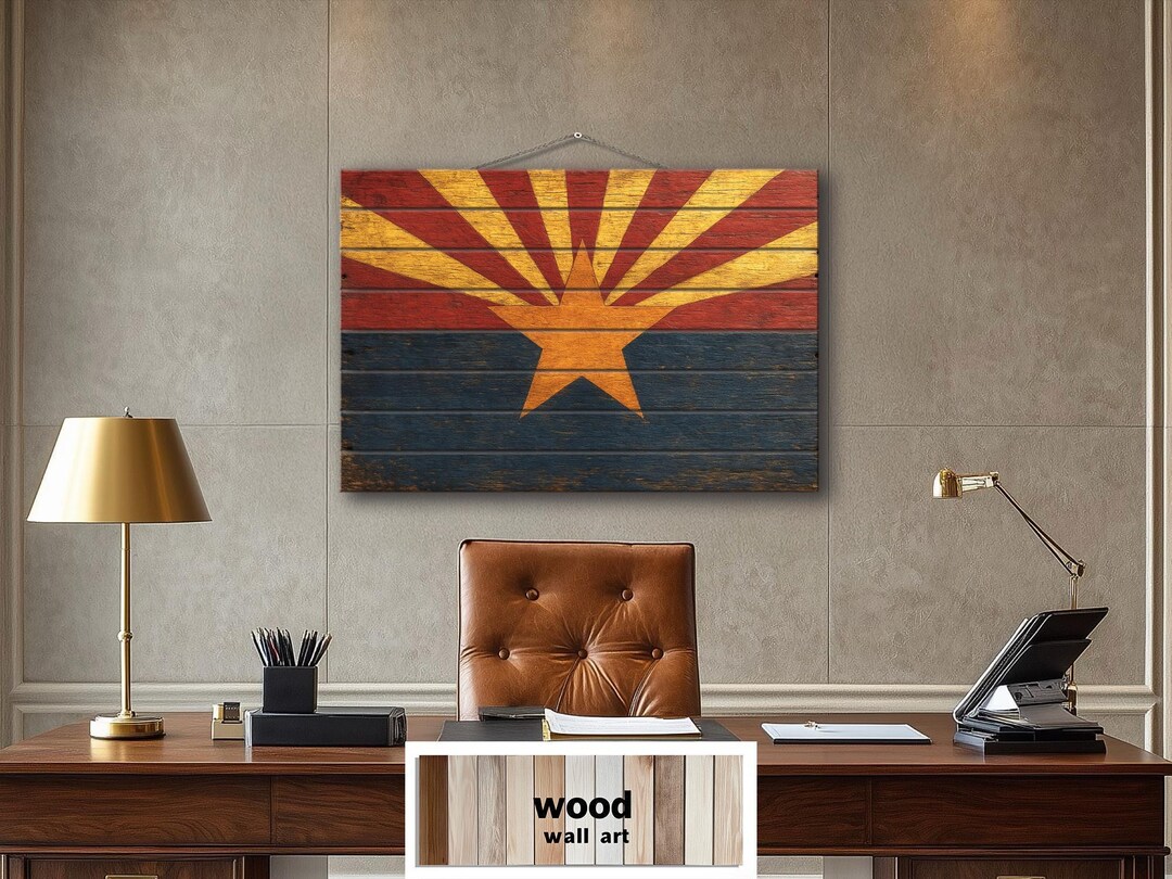 Arizona Flag Distressed Wood Wall Art, Rustic State Flag Painting ...