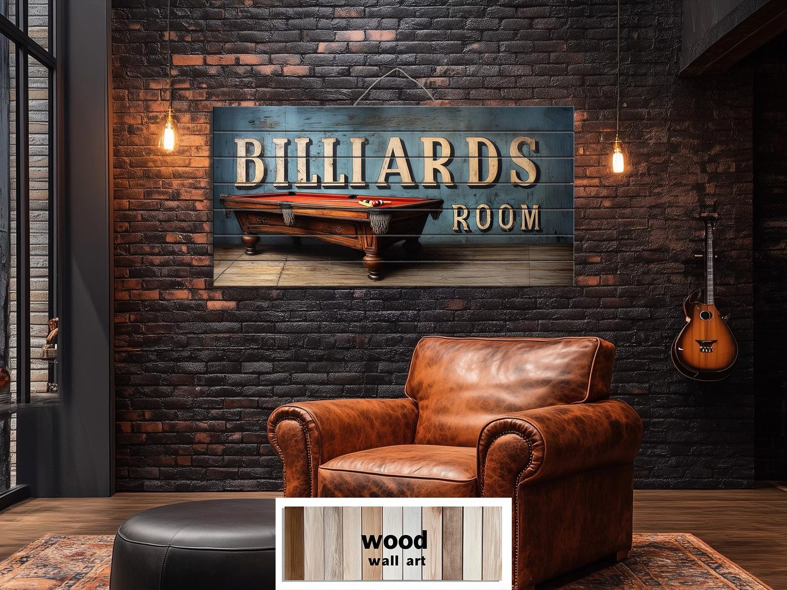 Billiards Room Sign Distressed Wood Wall Art, Pool Table Sign Rustic ...