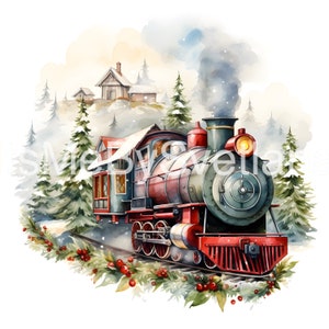 Vintage Christmas Train Watercolor Clipart Snowy Winter Train - Etsy Canada
