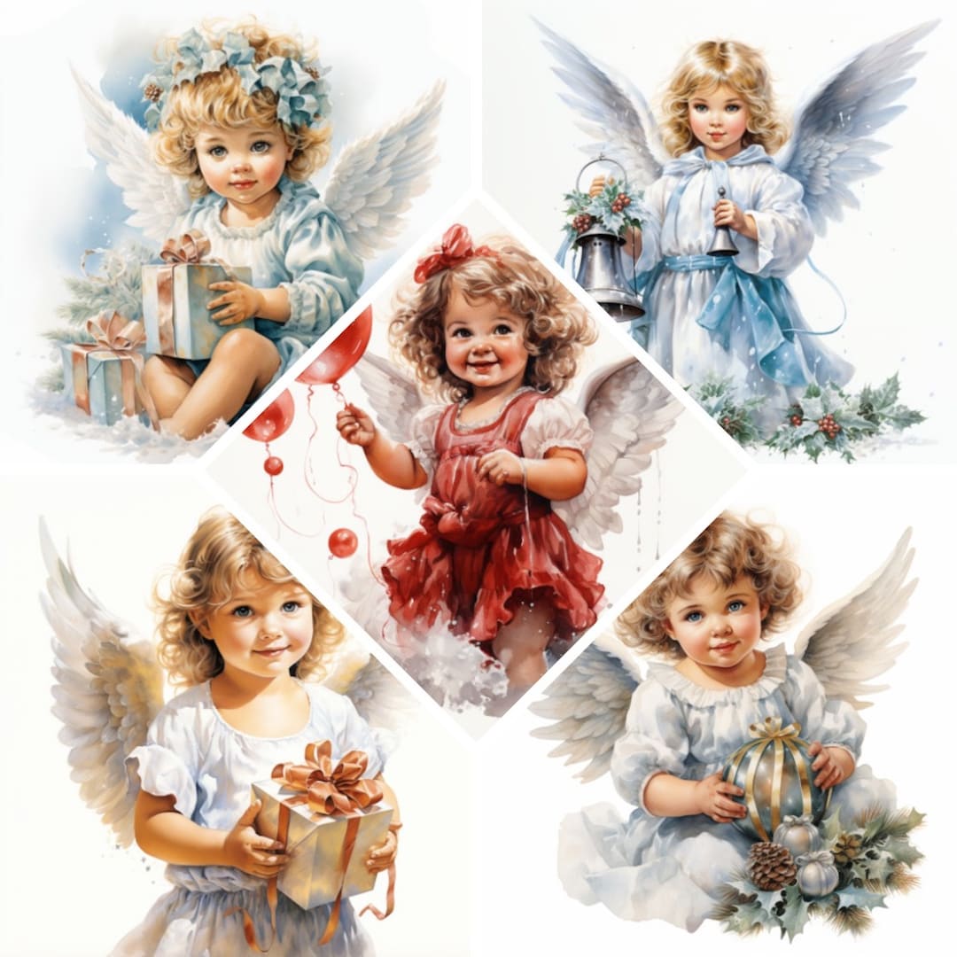 Christmas Baby Angel Watercolor Clipart, 18 Christmas Baby Angel Print ...