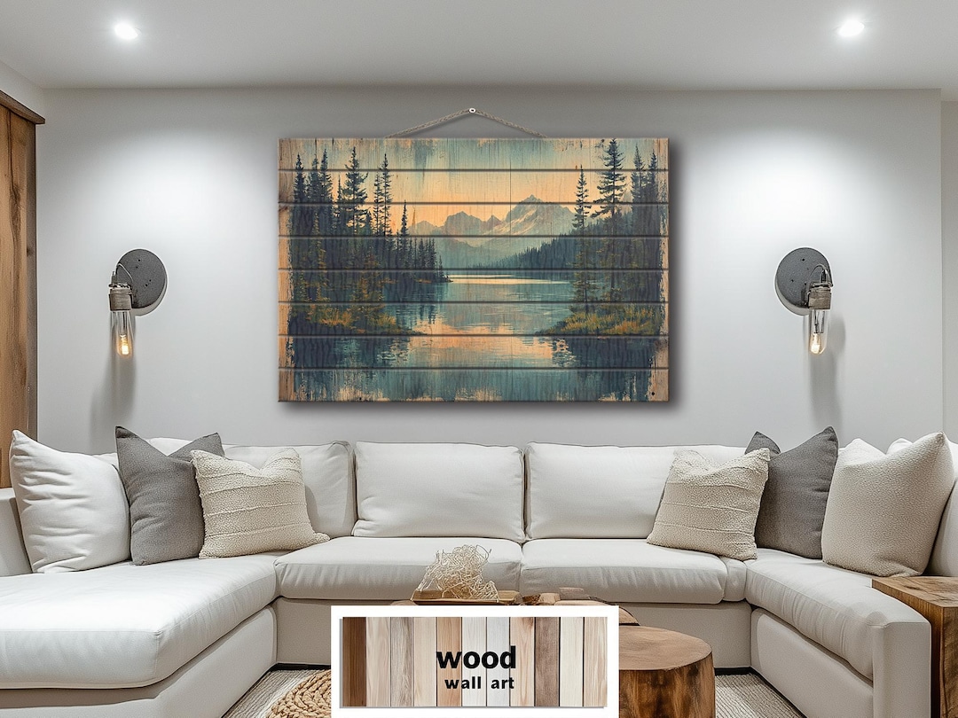 Rustic Mountain Lake Distressed Wood Wall Art – Peaceful Landscape ...