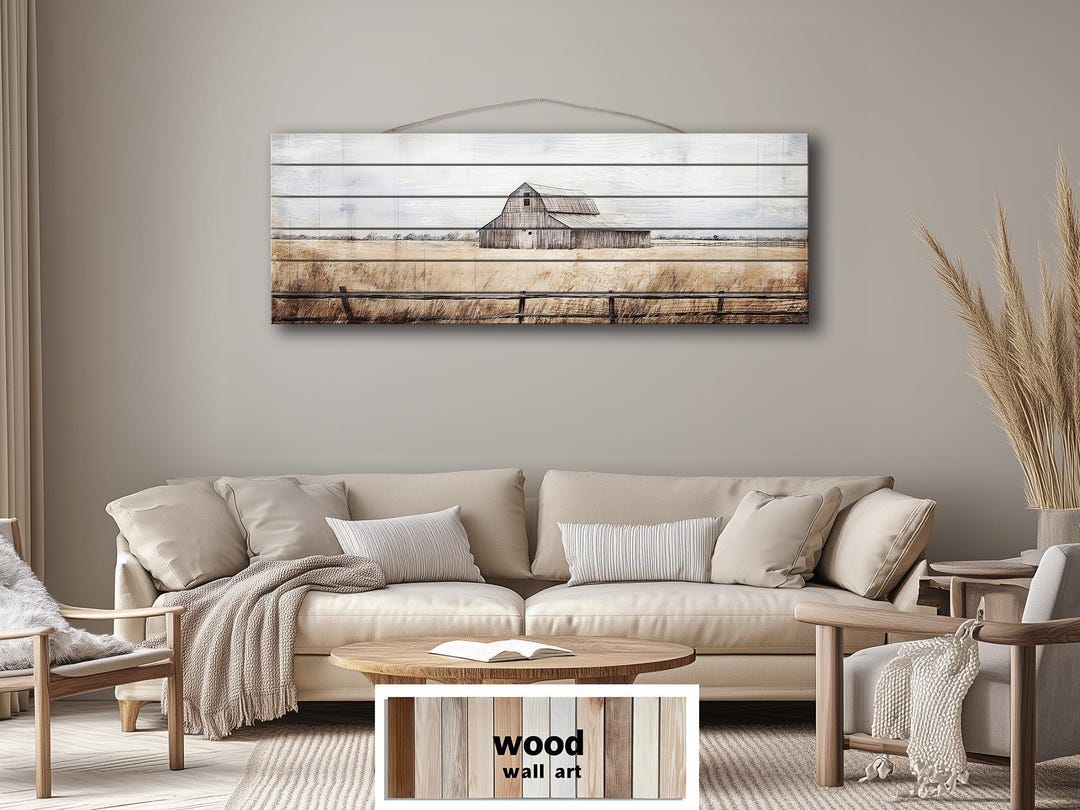 Old Barn Distressed Wood Wall Art, Long Horizontal Rustic Farmhouse ...
