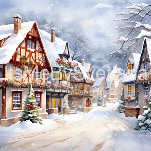 Winter Village Clipart, Watercolor Christmas Village, Christmas Scene ...