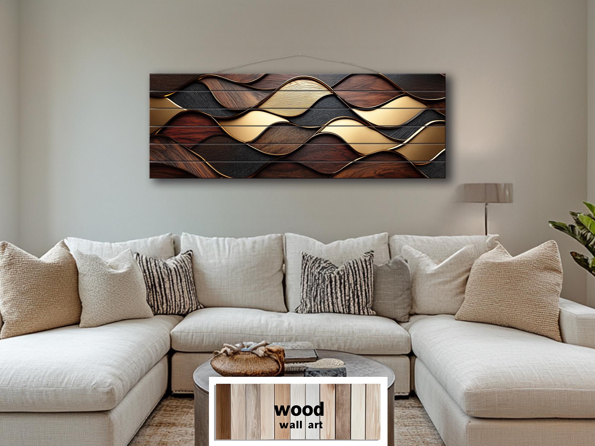 Long Horizontal Wood Texture Wall Art Print, Abstract Brown Gold ...