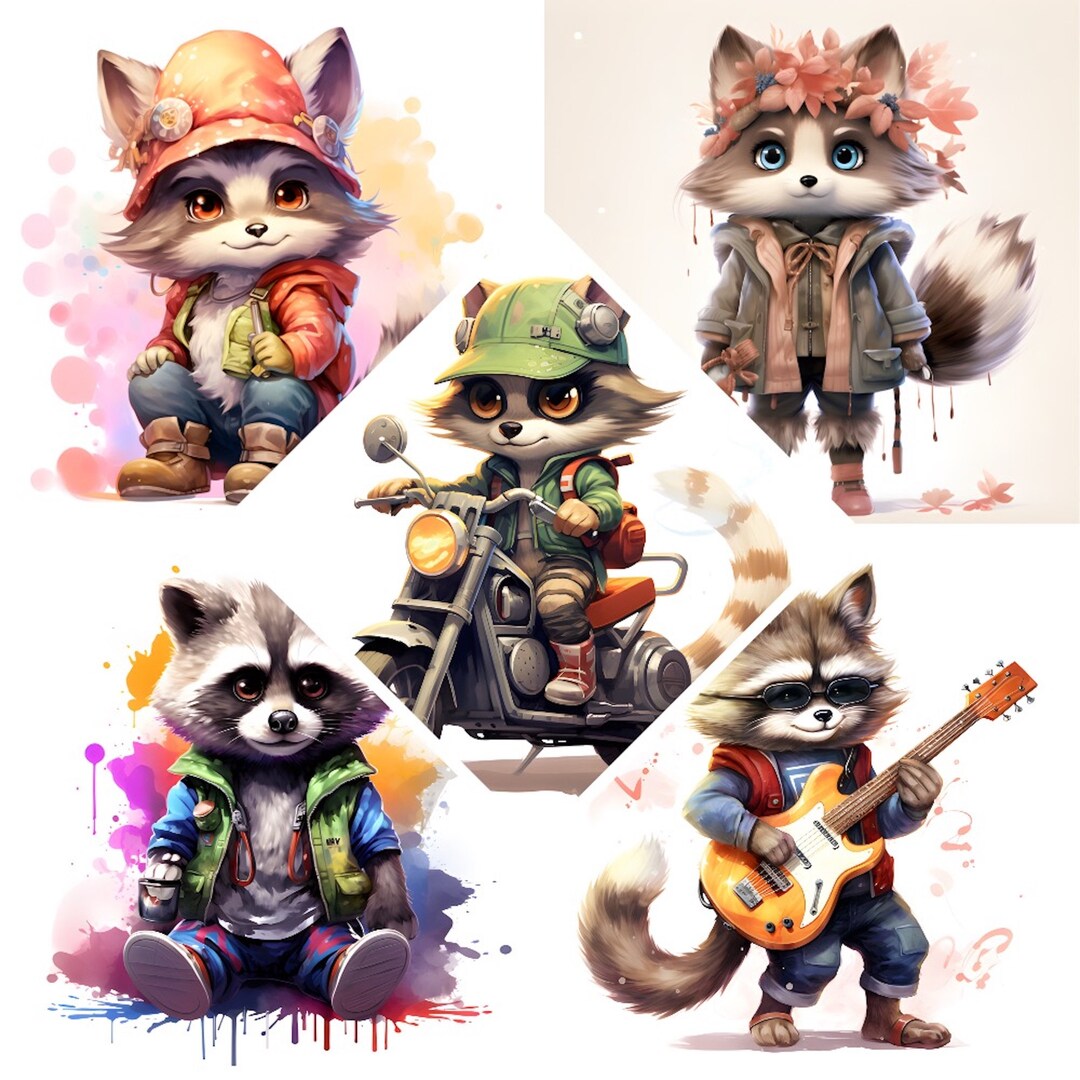 Cute Raccoon Watercolor Clipart, 14JPG Files, Digital Crafting, Paper ...