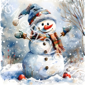 Christmas Watercolor Clipart. Winter Snowman, Christmas Scene 12 Jpgs ...