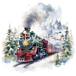 Vintage Christmas Train Watercolor Clipart Snowy Winter Train - Etsy Canada