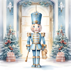 Christmas Blue Nutcracker Watercolor Clipart, Christmas Illustration ...